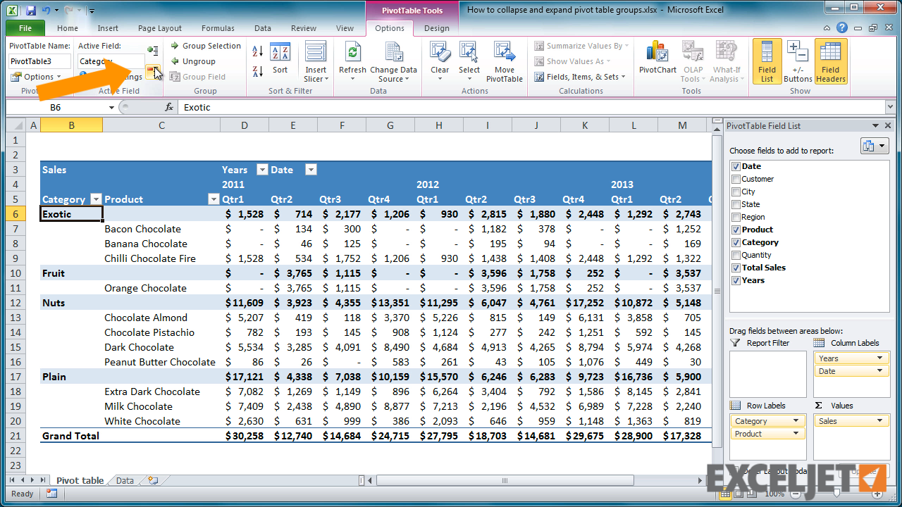 Excel Tutorial How To Collapse And Expand Pivot Table Groups